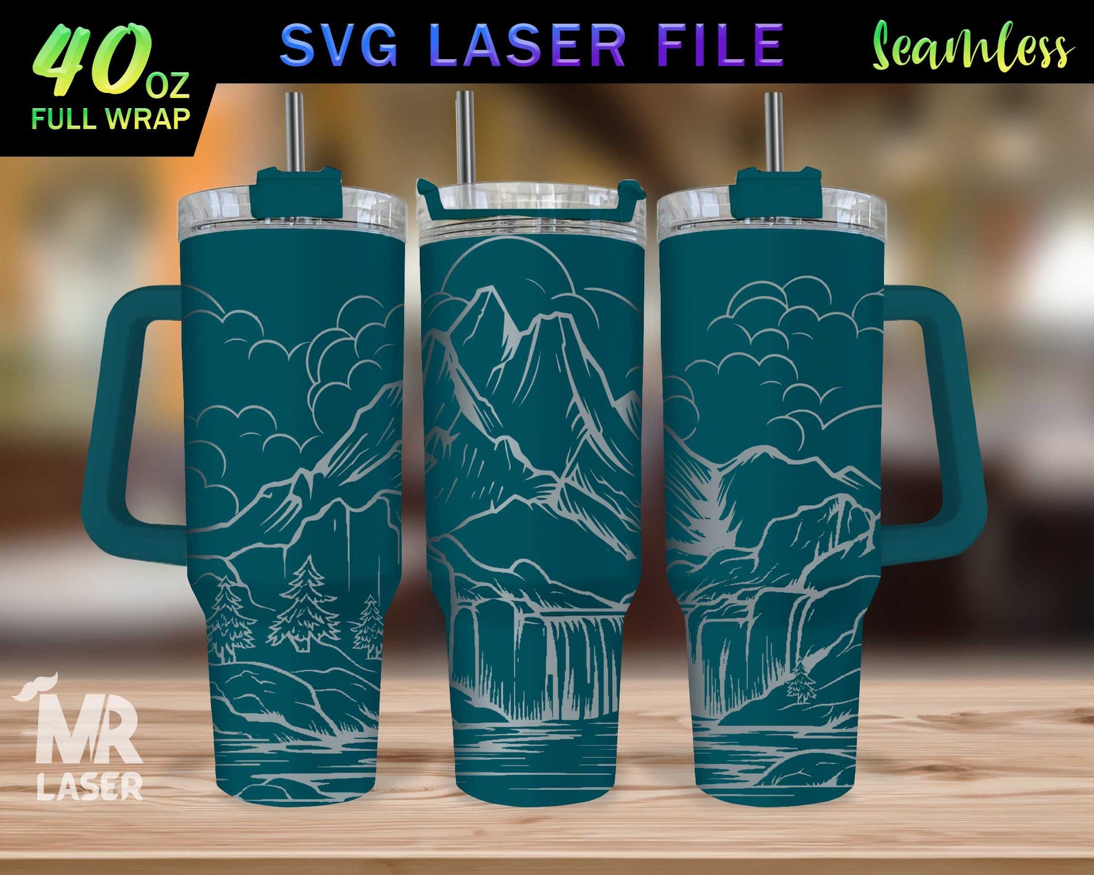 Waterfall Laser Engraved Full Wrap Design for 40oz Tumbler, Waterfall ...