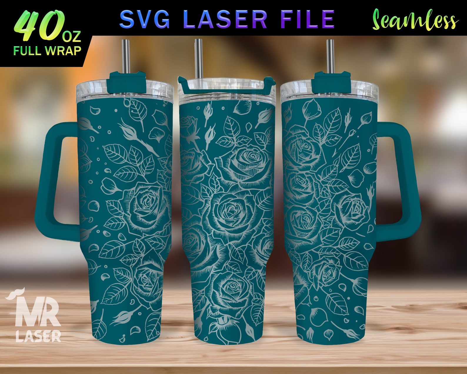 Rose Pattern V3 Laser Engraved Full Wrap Design for 40 Oz Tumbler, Rose ...