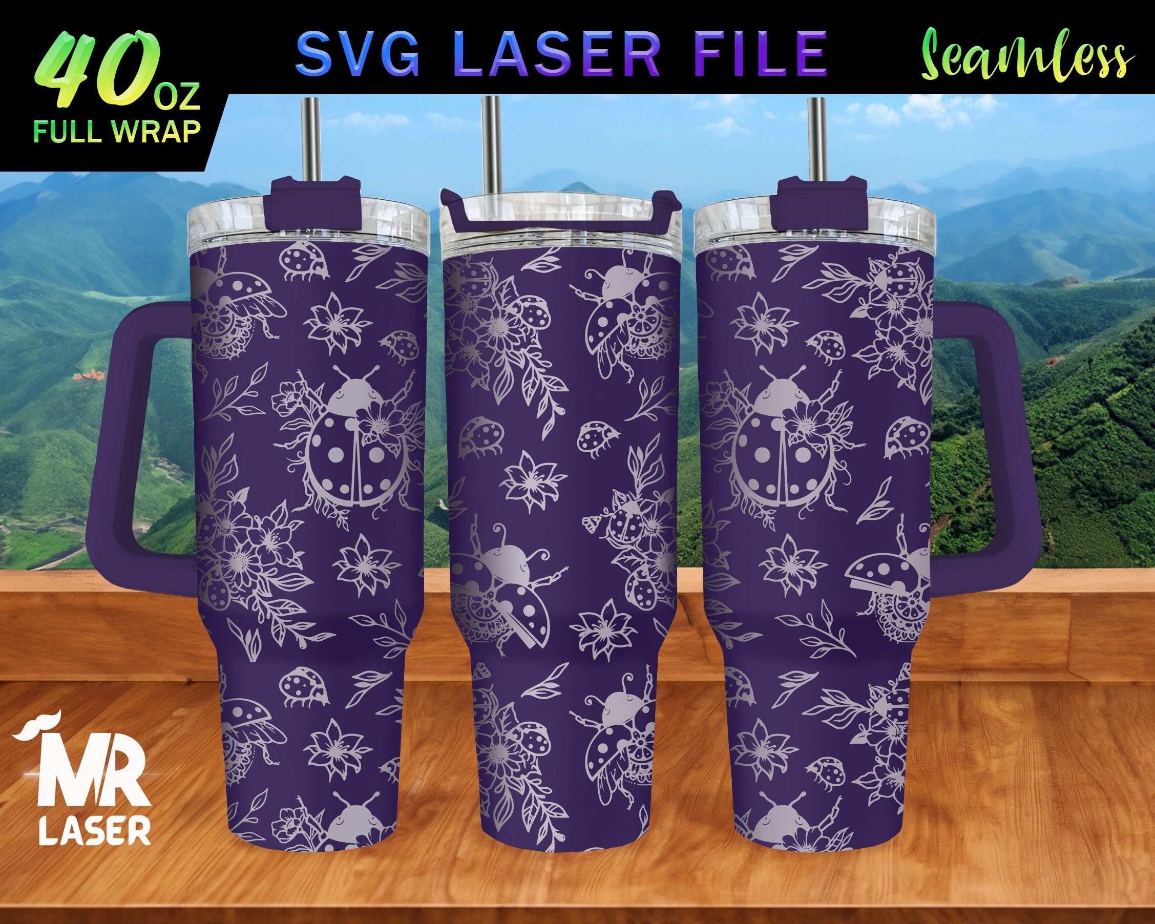 Flower Ladybug Laser Engraved Full Wrap Design for 40 Oz Tumbler ...