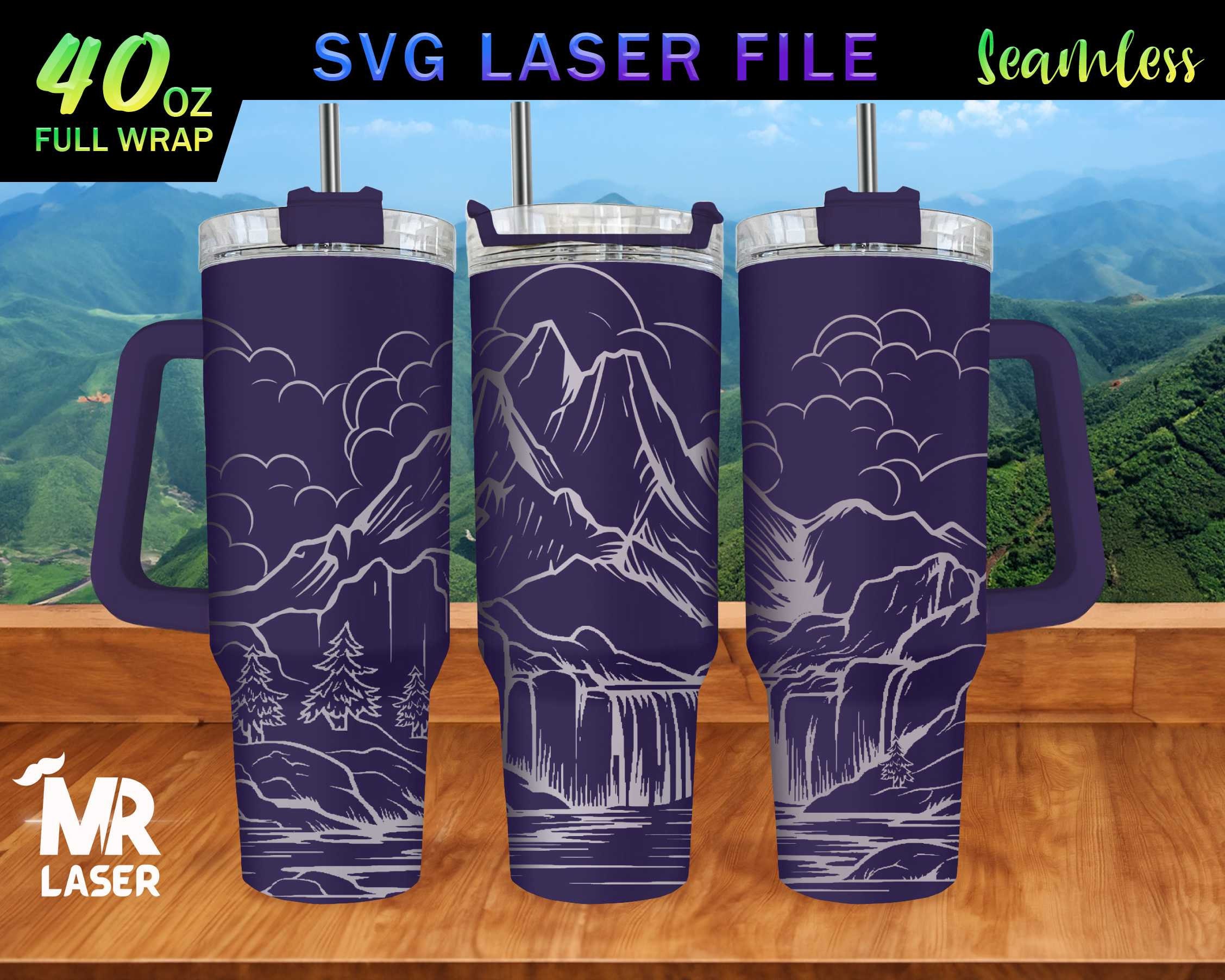 Waterfall Laser Engraved Full Wrap Design for 40oz Tumbler, Waterfall ...