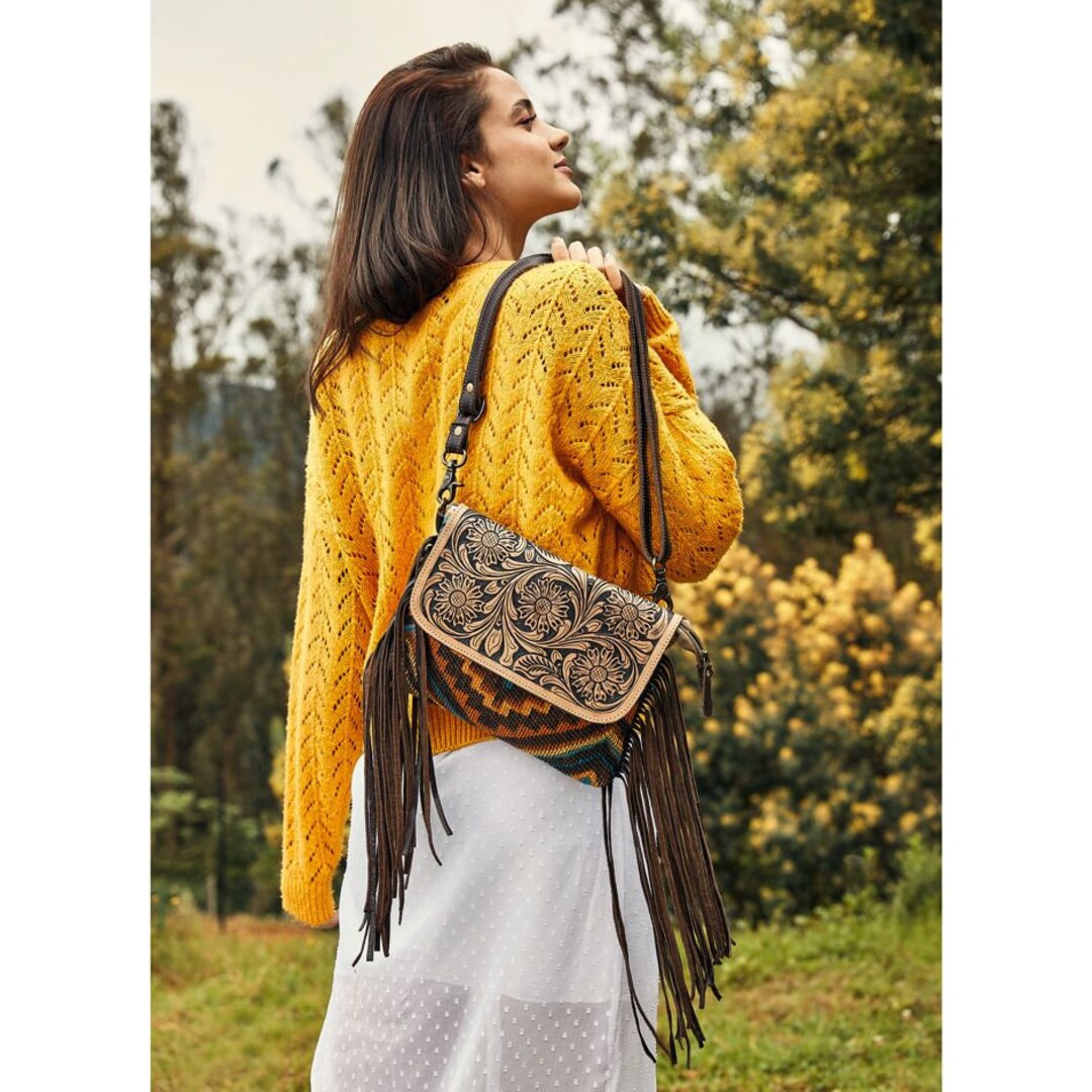 Myra Bag Genuine Hand-tooled Leather Crossbody Shoulder Bag 4382- 12 ...