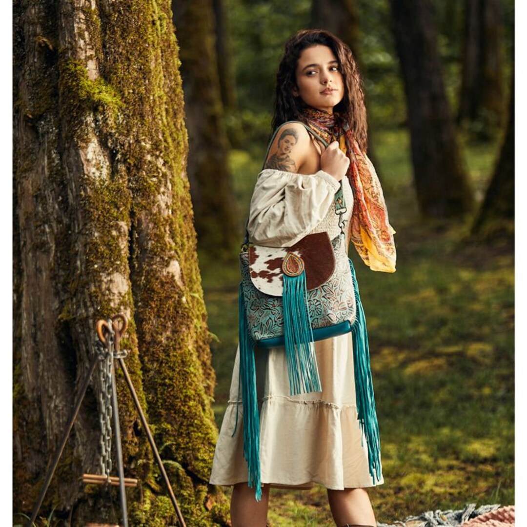 Myra Bag Genuine Hand-tooled Leather and Hairon Cowhide Crossbody ...