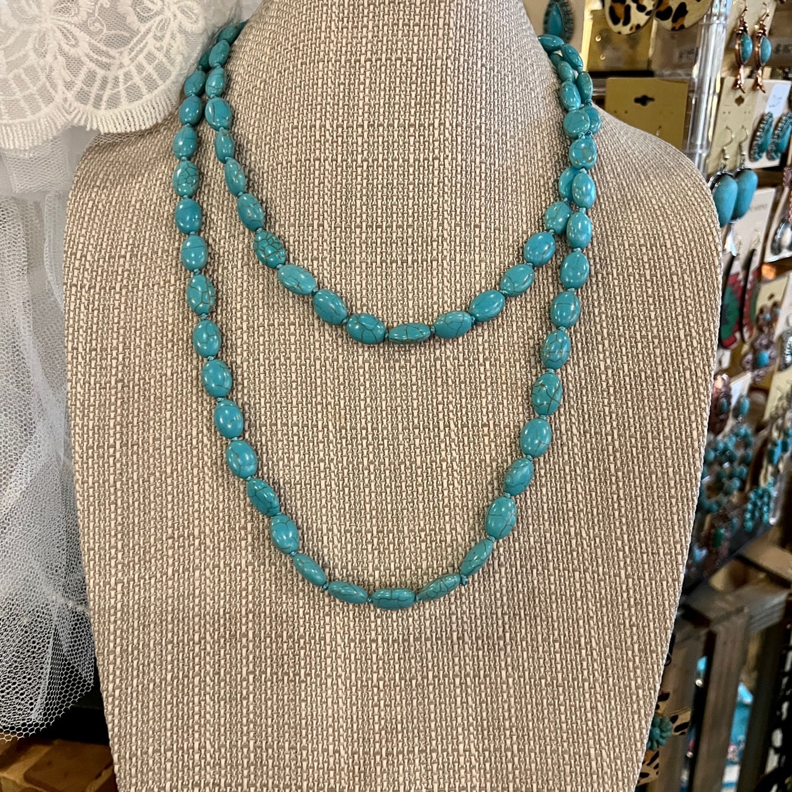 Long Turquoise Bead Necklace - Etsy