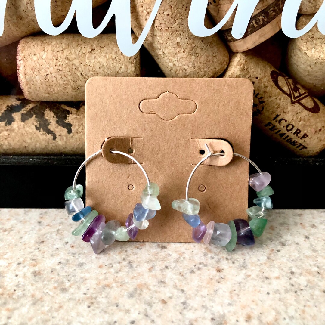 Flourite Chipstone Bead Hoop Earrings, Jewelry Gift - Etsy