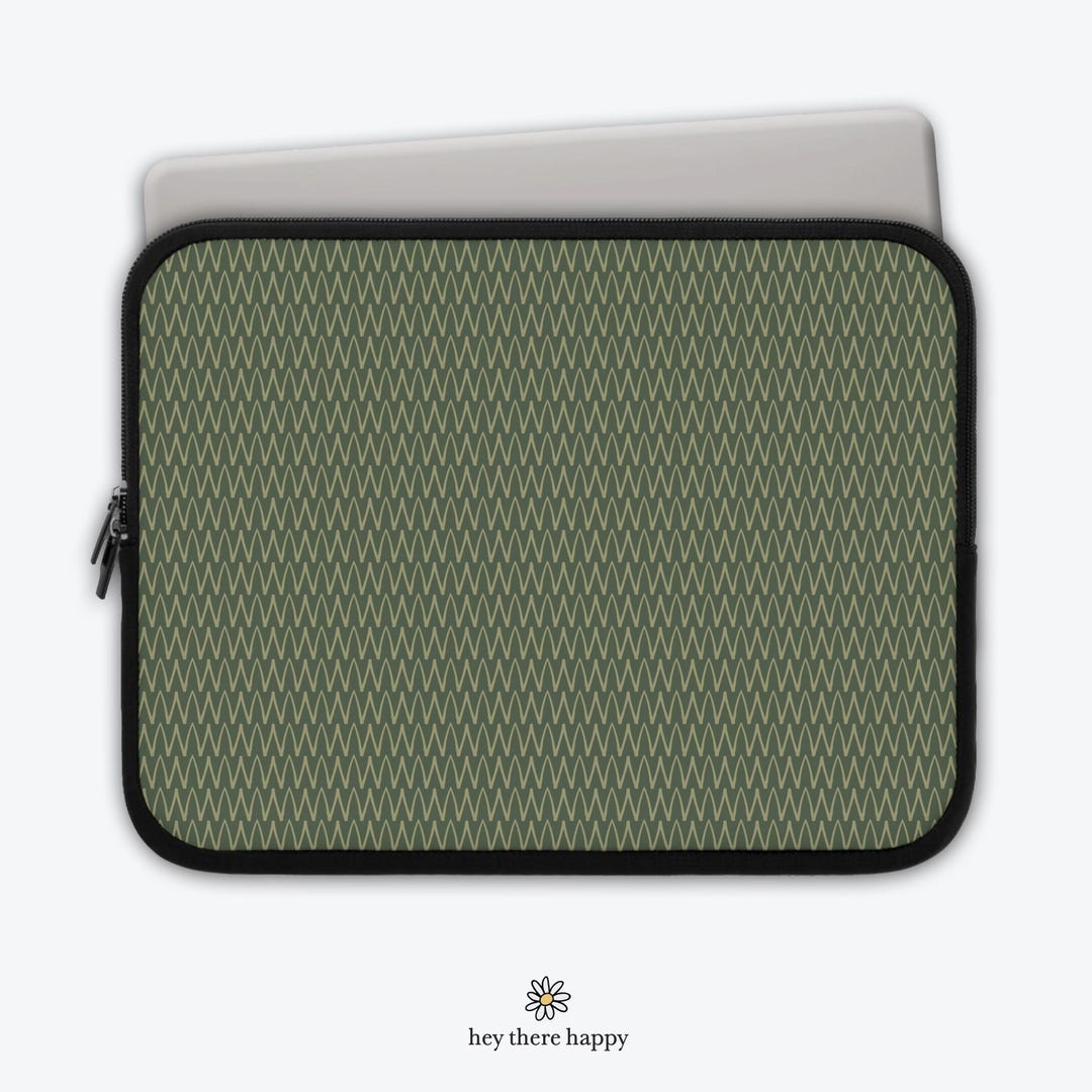 Olive Green Laptop Sleeve for Modern Professionals, Green Chevron ...