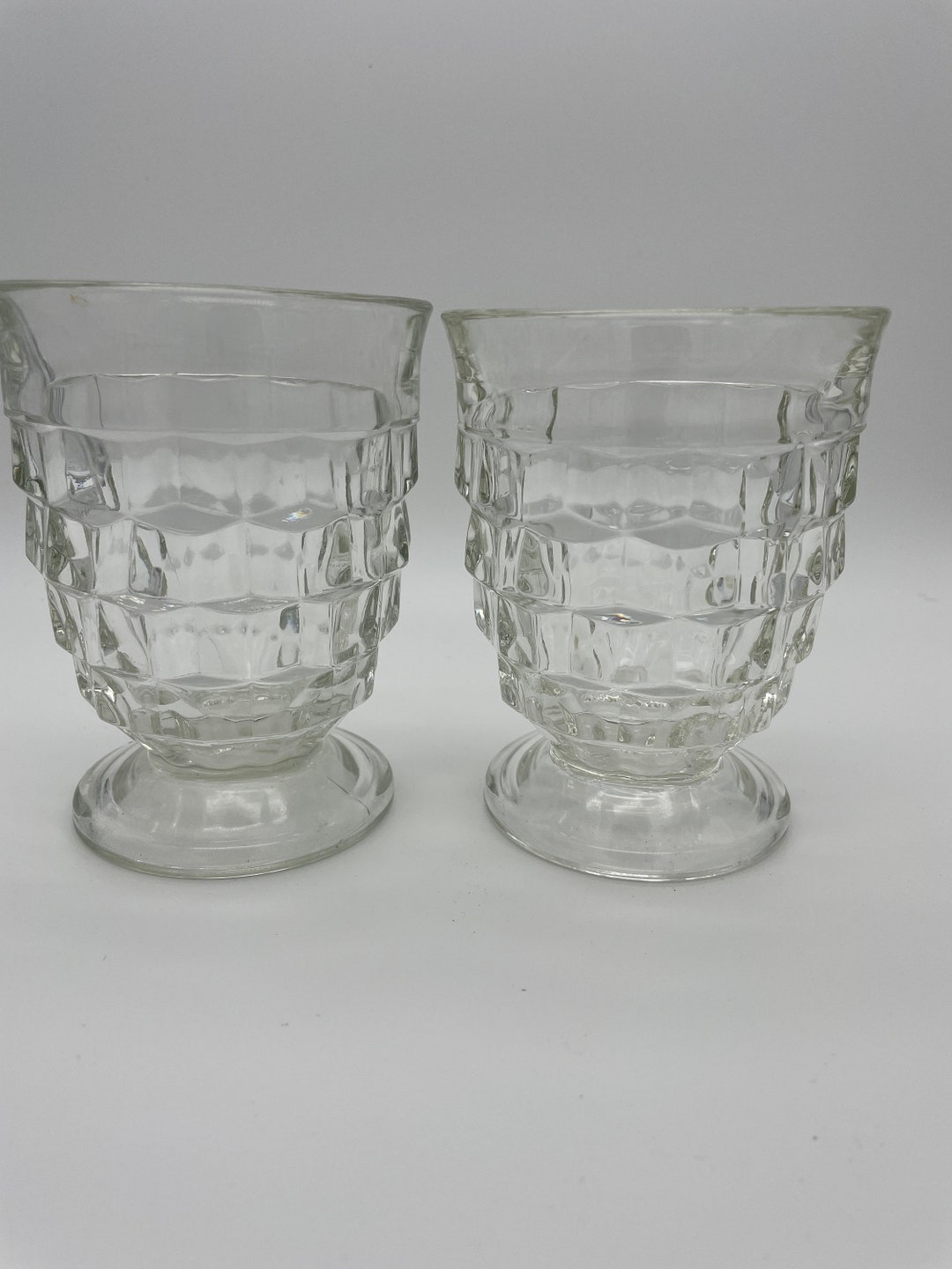 Clear Indiana Glass Drinking Tumblers Whitehall Colony Pattern Cubist