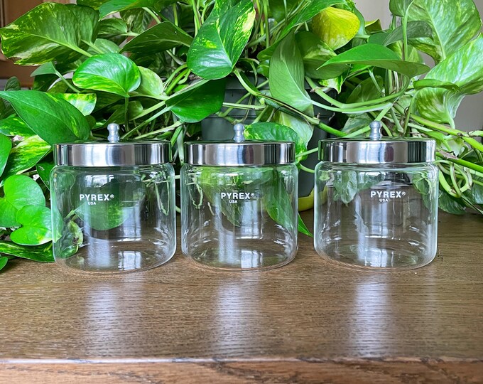 Vintage Pyrex Apothecary Medical Supplies Jars With Stainless Steel ...