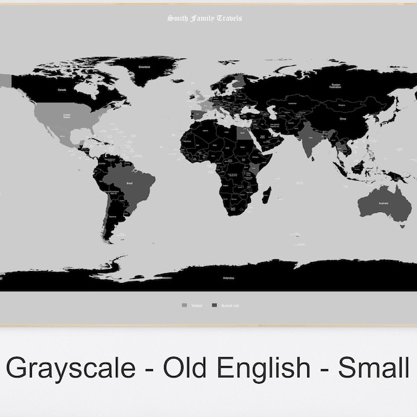 Grayscale World Map - Etsy