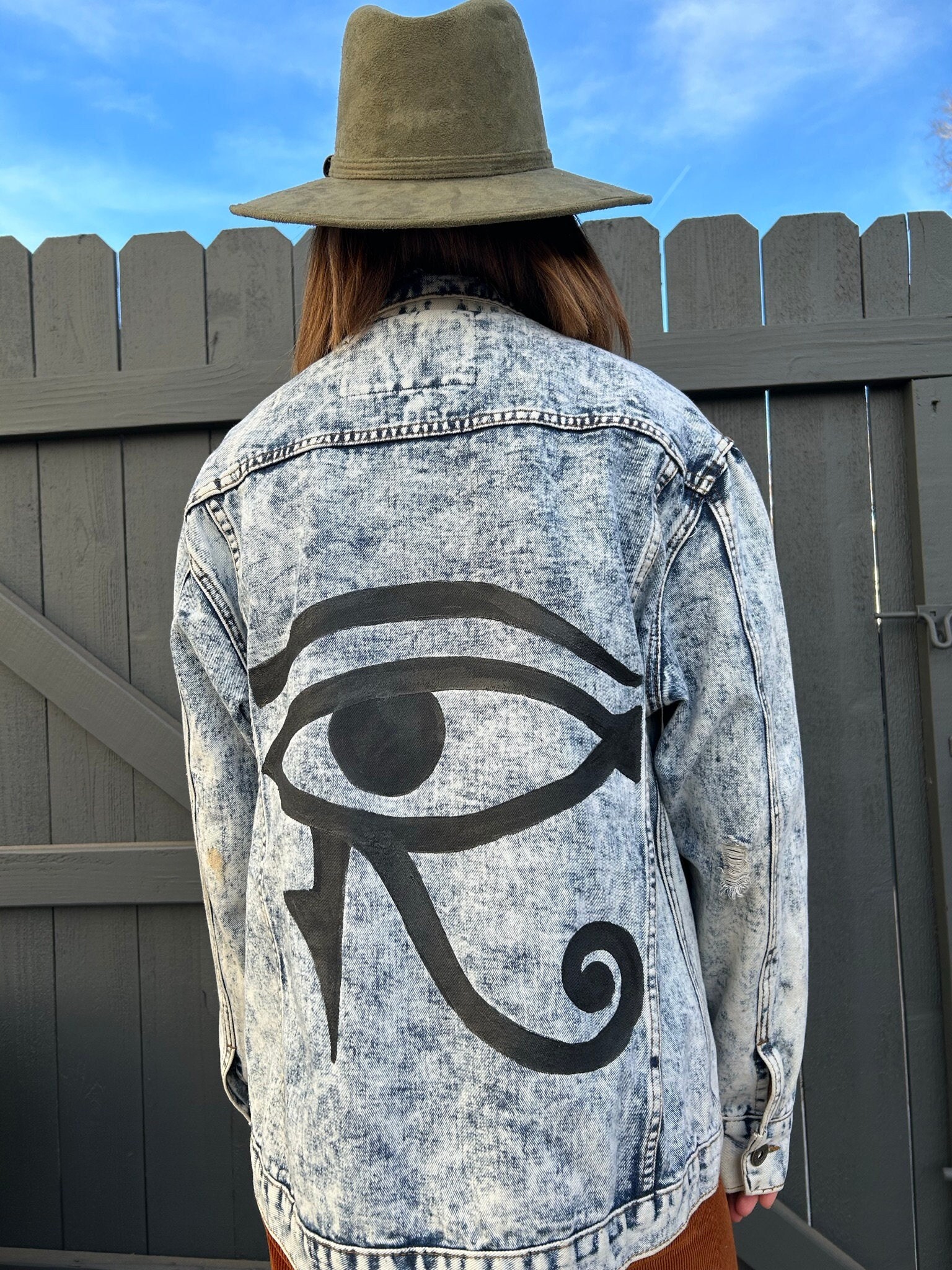 Eye of Horus Custom Painted Jean Jacket, Eye of Ra Jacket, All Seeing ...