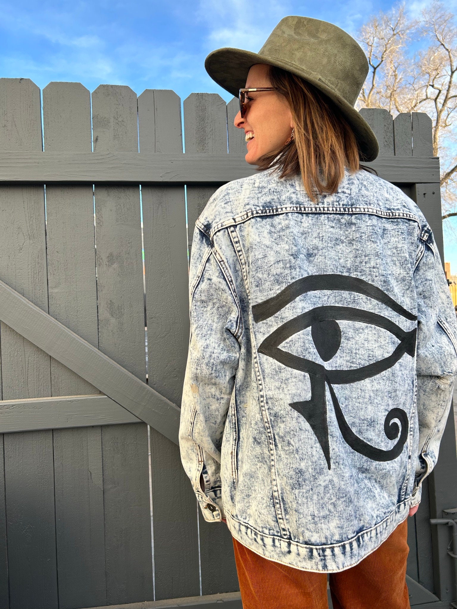 Eye of Horus Custom Painted Jean Jacket, Eye of Ra Jacket, All Seeing ...