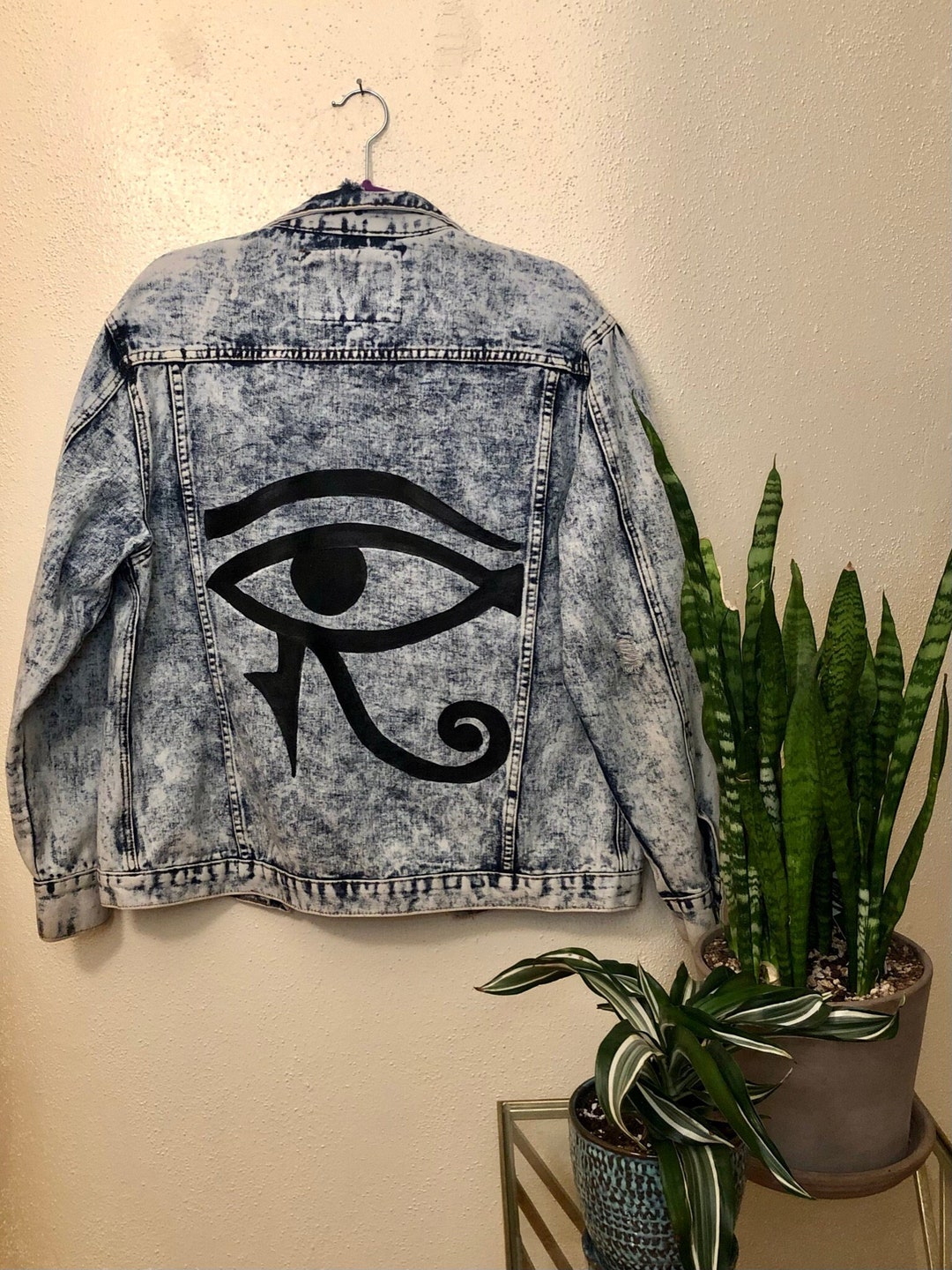 Eye of Horus Custom Painted Jean Jacket, Eye of Ra Jacket, All Seeing ...