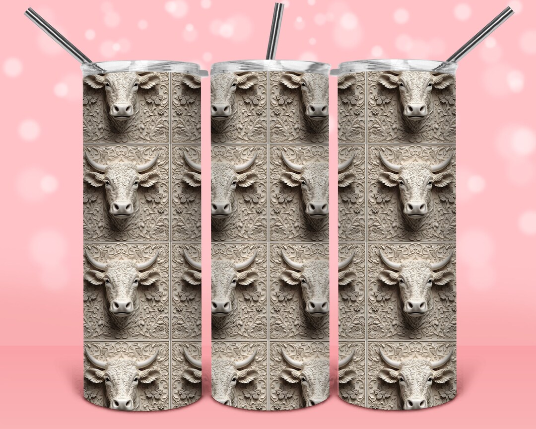 3D Cow Head Pattern Ready to Press Tumbler Sublimation Transfer 20 Oz ...