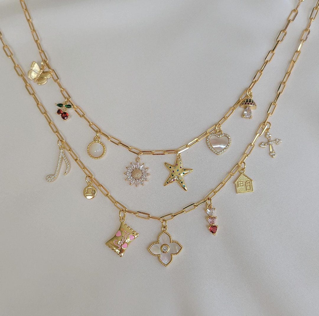 Custom Gold Charm Necklace. Build Your Own Multi Charm Necklace. Pick ...
