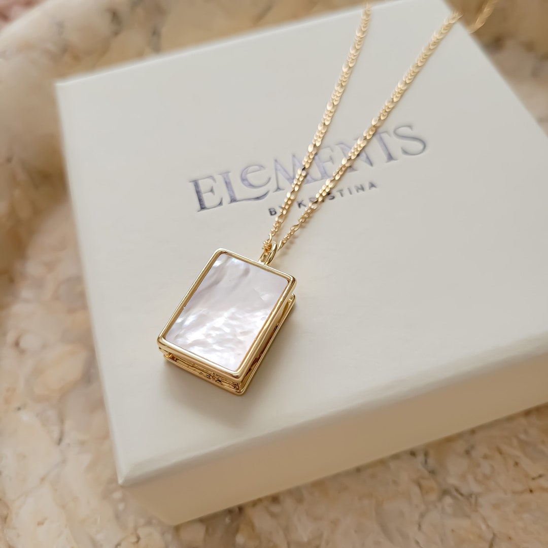 Gold Locket Necklace. Rectangle Picture Necklace. Gold Filled Locket ...