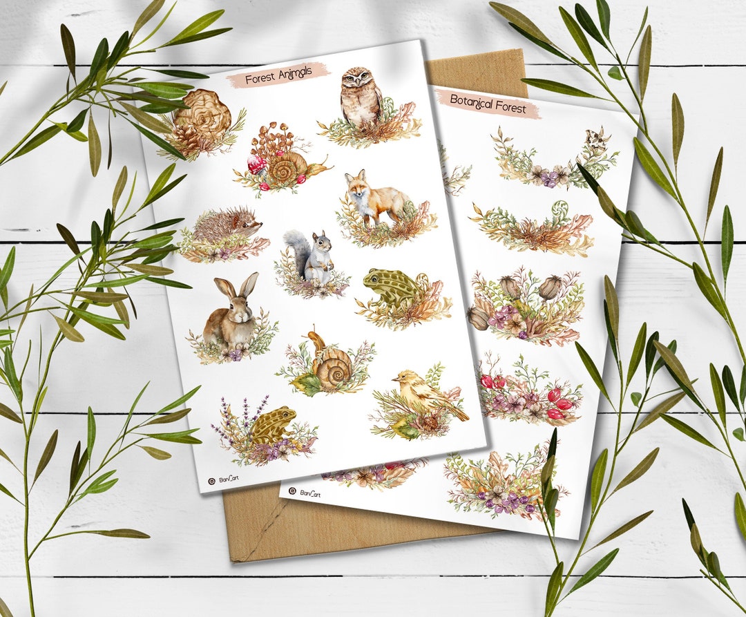 Forest Animals Stickers. Forest Sticker Pack. Botanical Forest Stickers ...