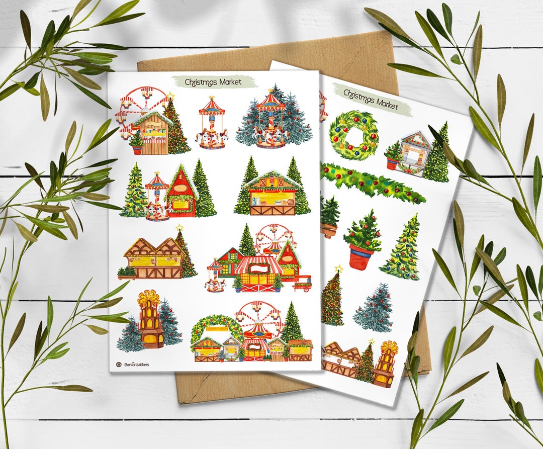 Winter Houses Stickers. Winter Landscape Stickers. Christmas Market ...
