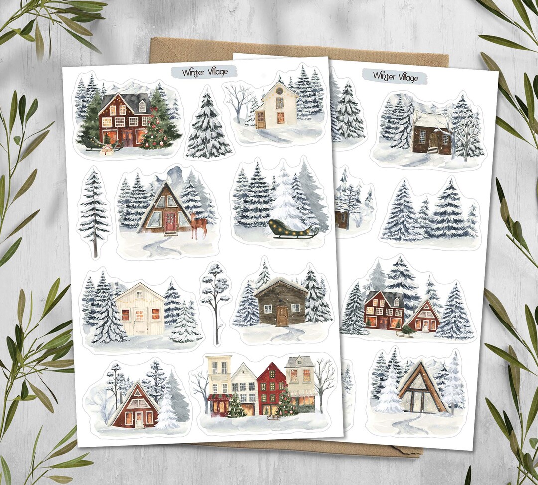 Winter Village Stickers. Snowy Town Stickers. Christmas Houses. Winter ...