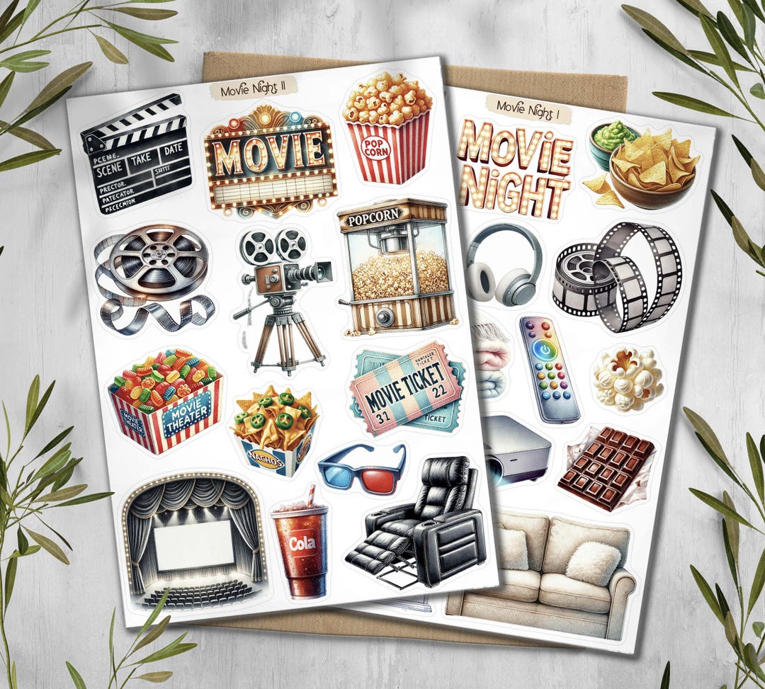 Movie Night Planner Stickers. Cinema Scrapbooking Stickers. Theatre ...