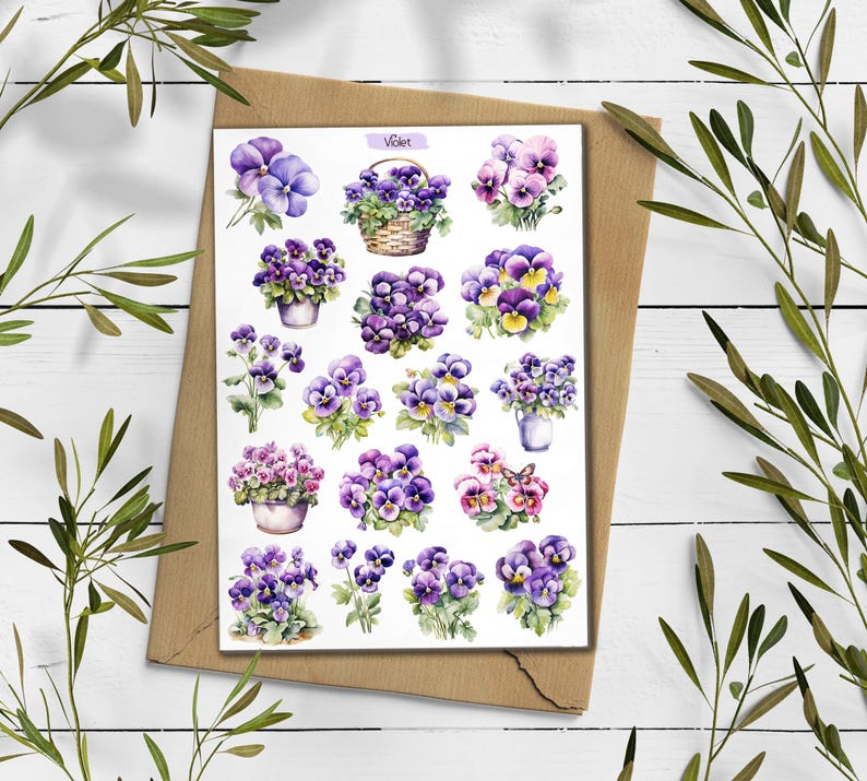Pansy Stickers: Violet Floral Planner Stickers - Etsy