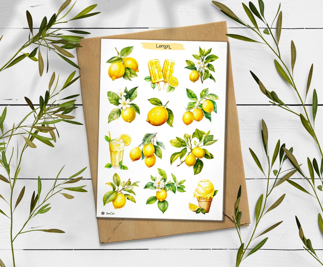 Lemon Stickers: Cottagecore Planner, Scrapbooking - Etsy