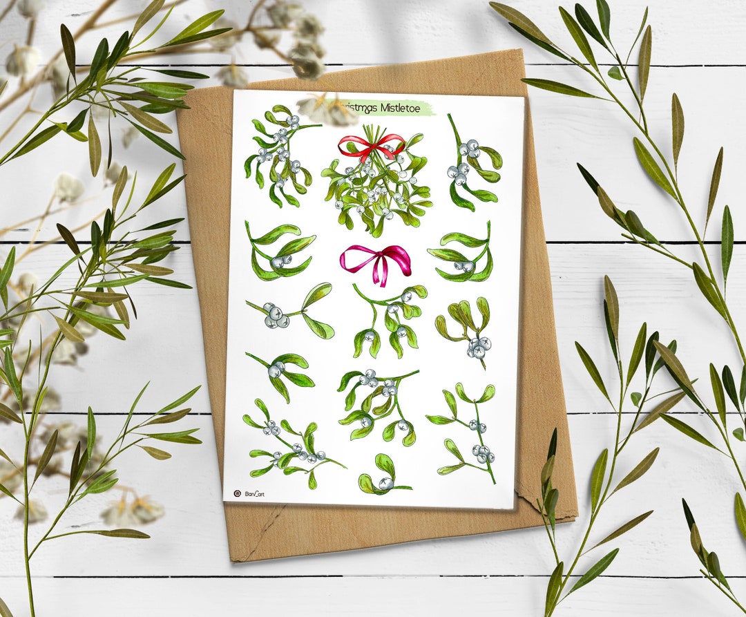 Mistletoe Stickers. Christmas Stickers. Winter Floral Stickers ...