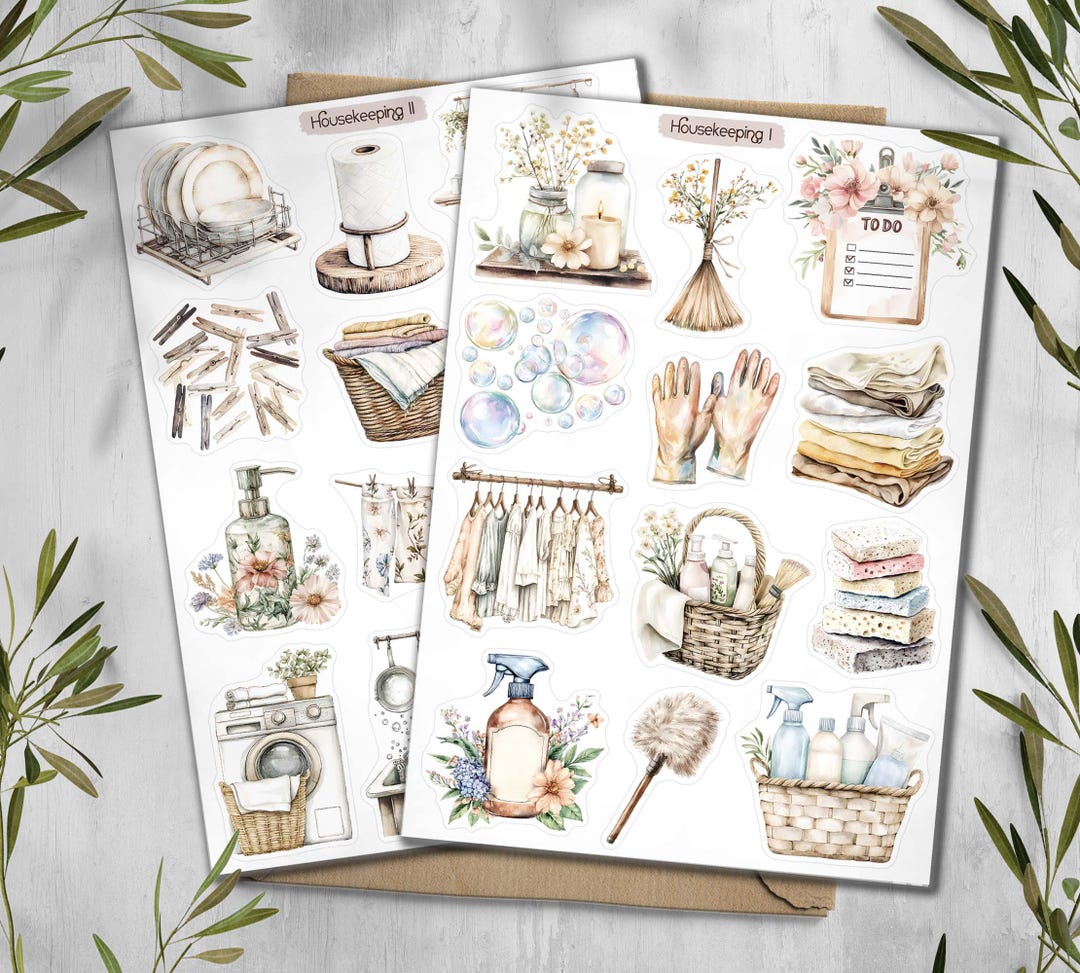 Housekeeping Planner Stickers: Cleaning Day Stickers. Laundry ...