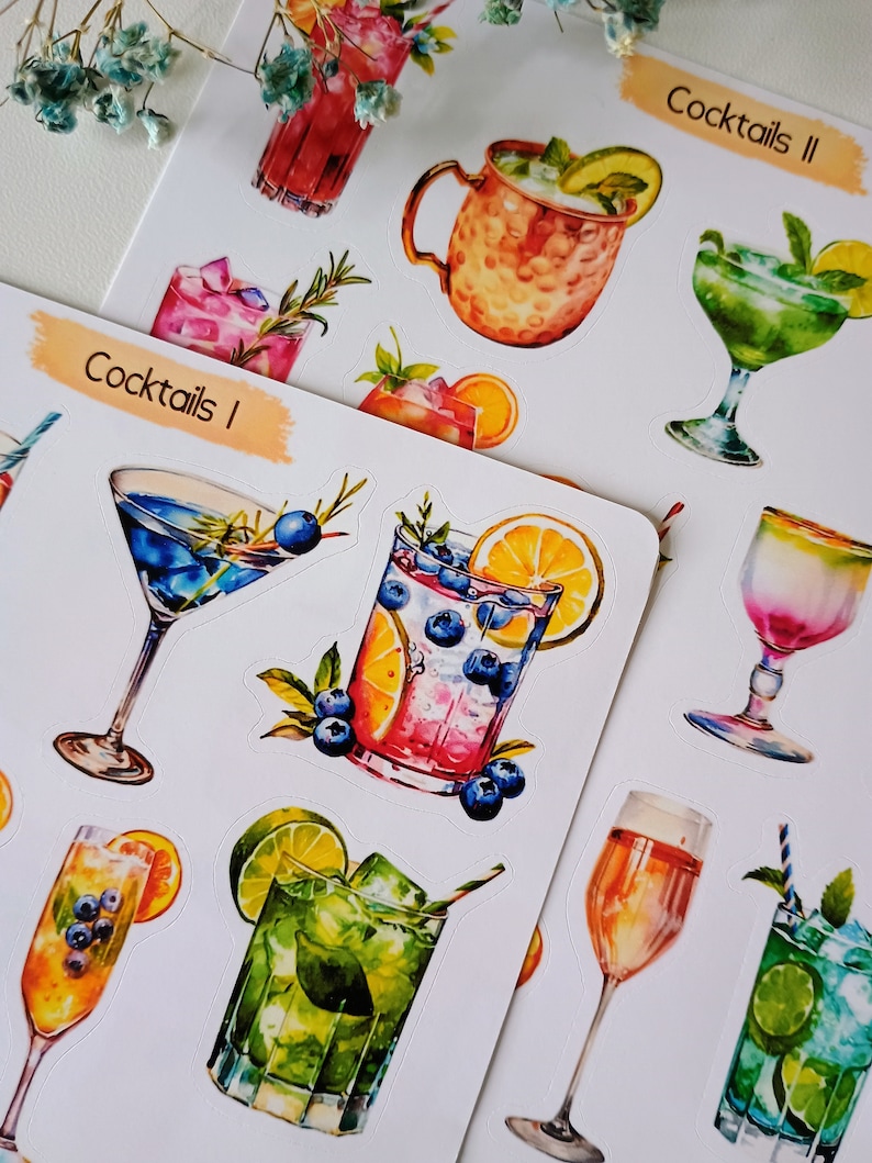 Tropical Cocktail Stickers: Summer Planner, Scrapbooking - Etsy