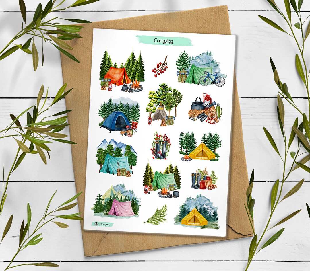 Camping Sticker Pack: Woodland Landscape Stickers for Journaling - Etsy