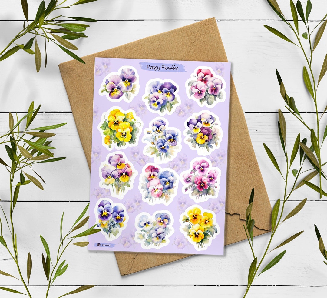 Pansy Stickers. Pansy Flowers Stickers. Spring Blossom Stickers. Pansy ...