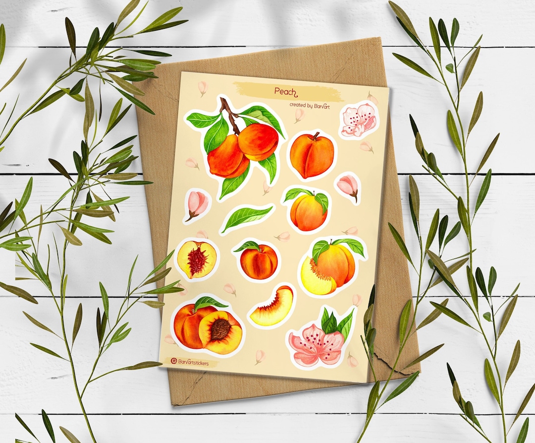 Peach Stickers. Peach Sticker Pack. Peach Tree Stickers. Bullet Journal ...