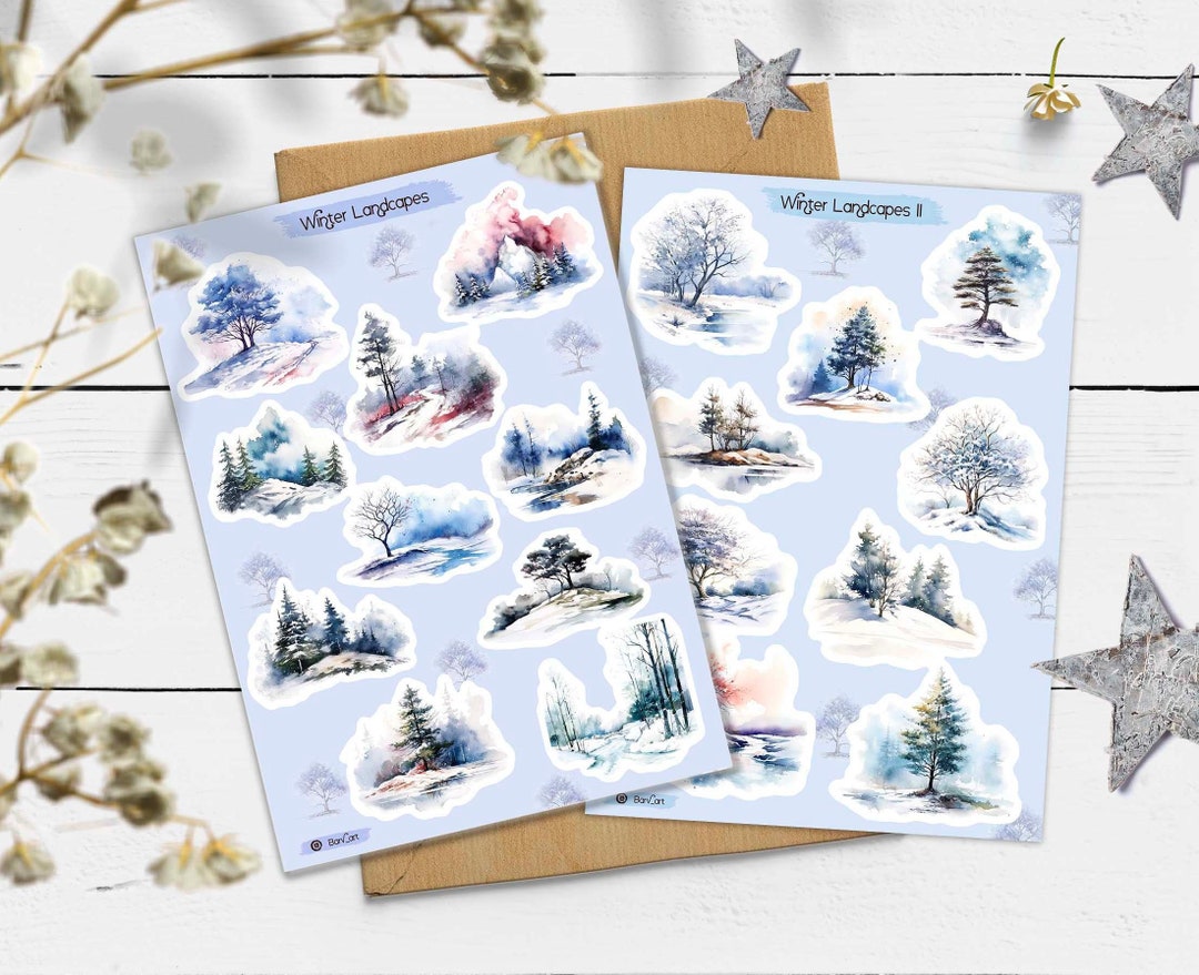 Winter Forest Stickers. Woodland Sticker Pack. Winter Landscape ...
