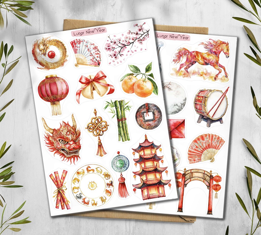 Lunar New Year Stickers. Chinese New Year Sticker Sheet. China Festival ...