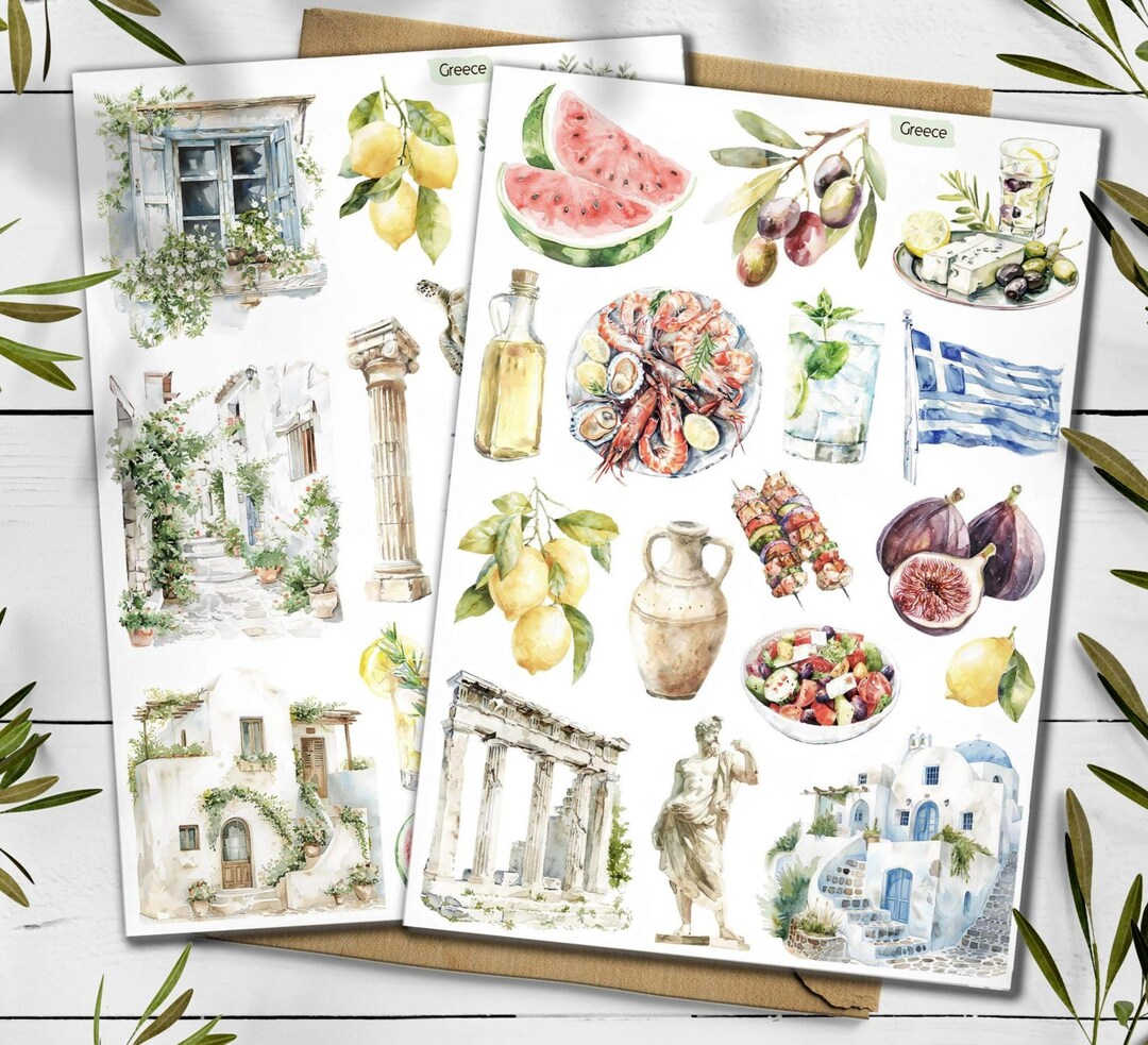 Greece Travel Sticker Sheet: Mediterranean Lemon Stickers - Etsy