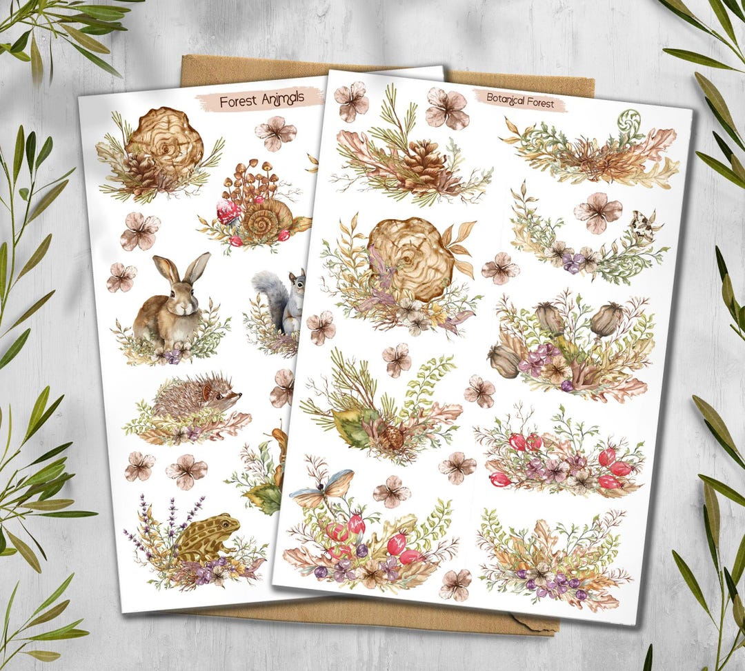 Forest Animals Sticker Pack: Watercolor Botanical Stickers - Etsy