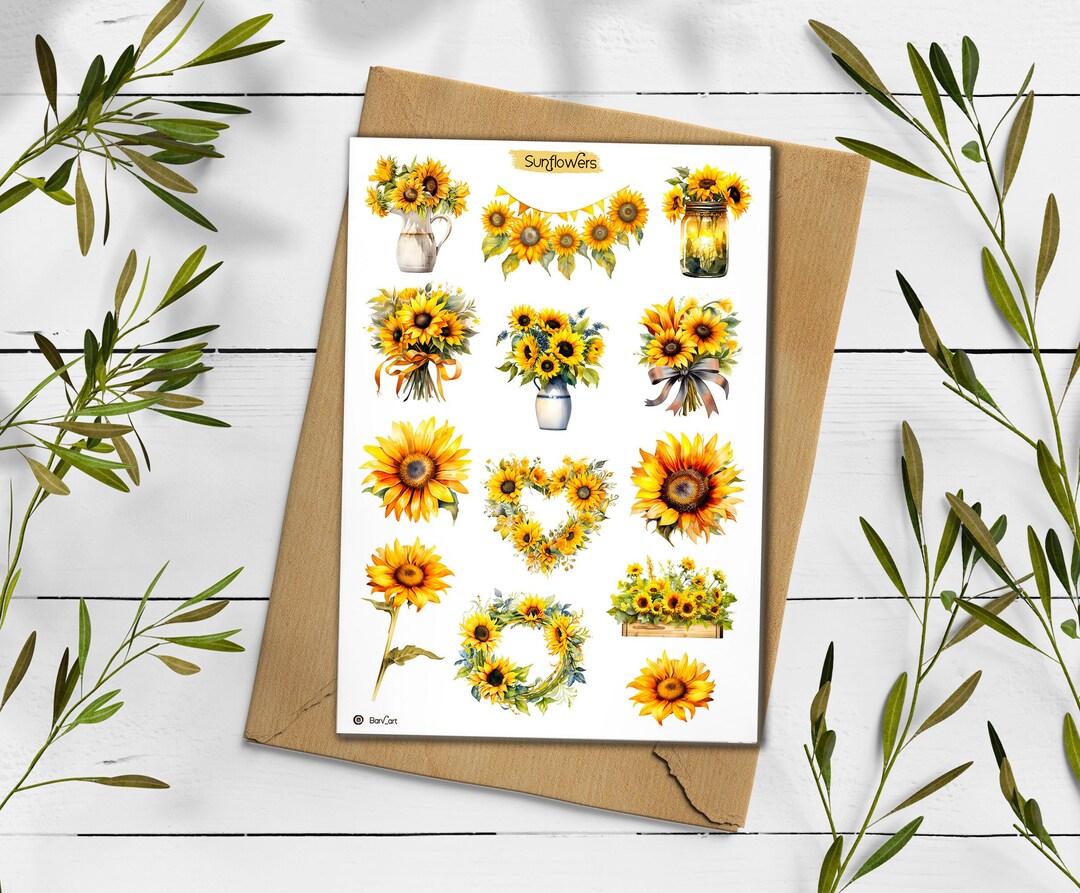 Sunflower Sticker Pack: Rustic Planner Stickers for Journaling - Etsy