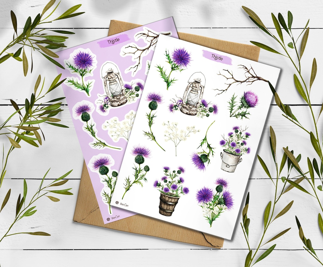 Thistle Stickers. Thistle Flowers Sticker. Wildflowers Sticker Pack ...