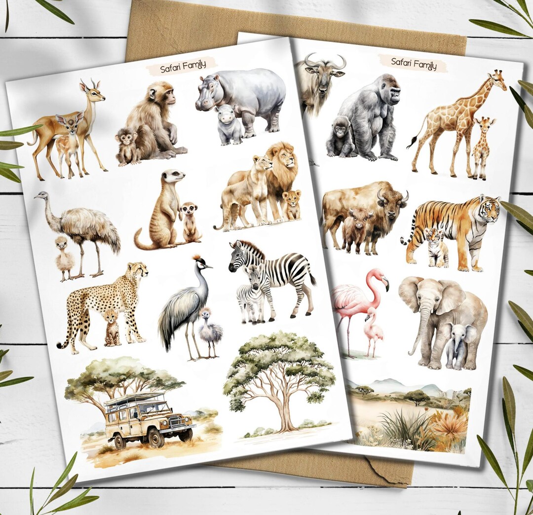 Safari Animal Family Stickers: Planner Scrapbooking Stickers - Etsy