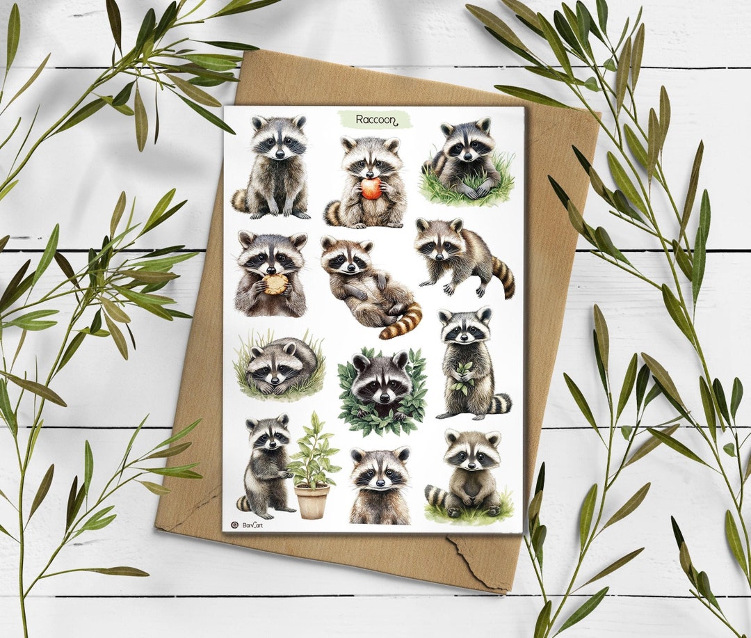 Raccoon Stickers. Forest Animals Watercolour Stickers. Cute Raccoon ...