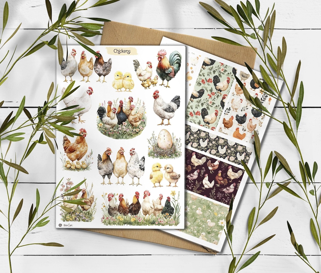 Chickens Stickers. Birds Sticker Sheet. Farm Stickers. Bullet Journal ...