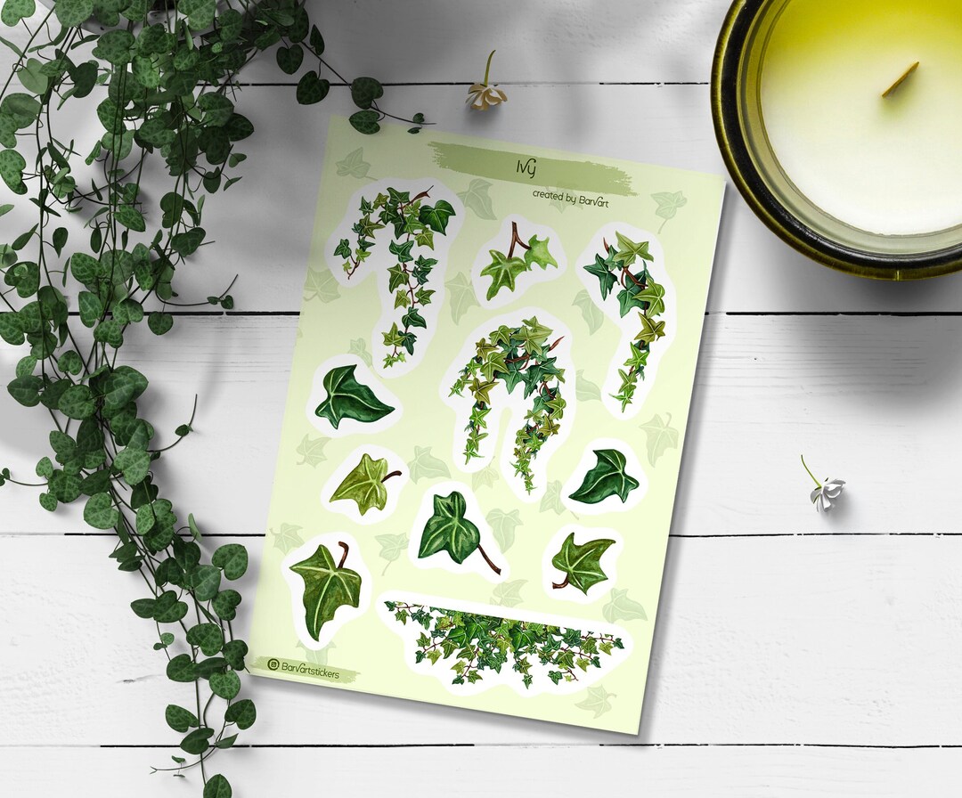 Ivy Stickers. Green Ivy Sticker Pack. Plant Holiday Stickers. Bullet ...