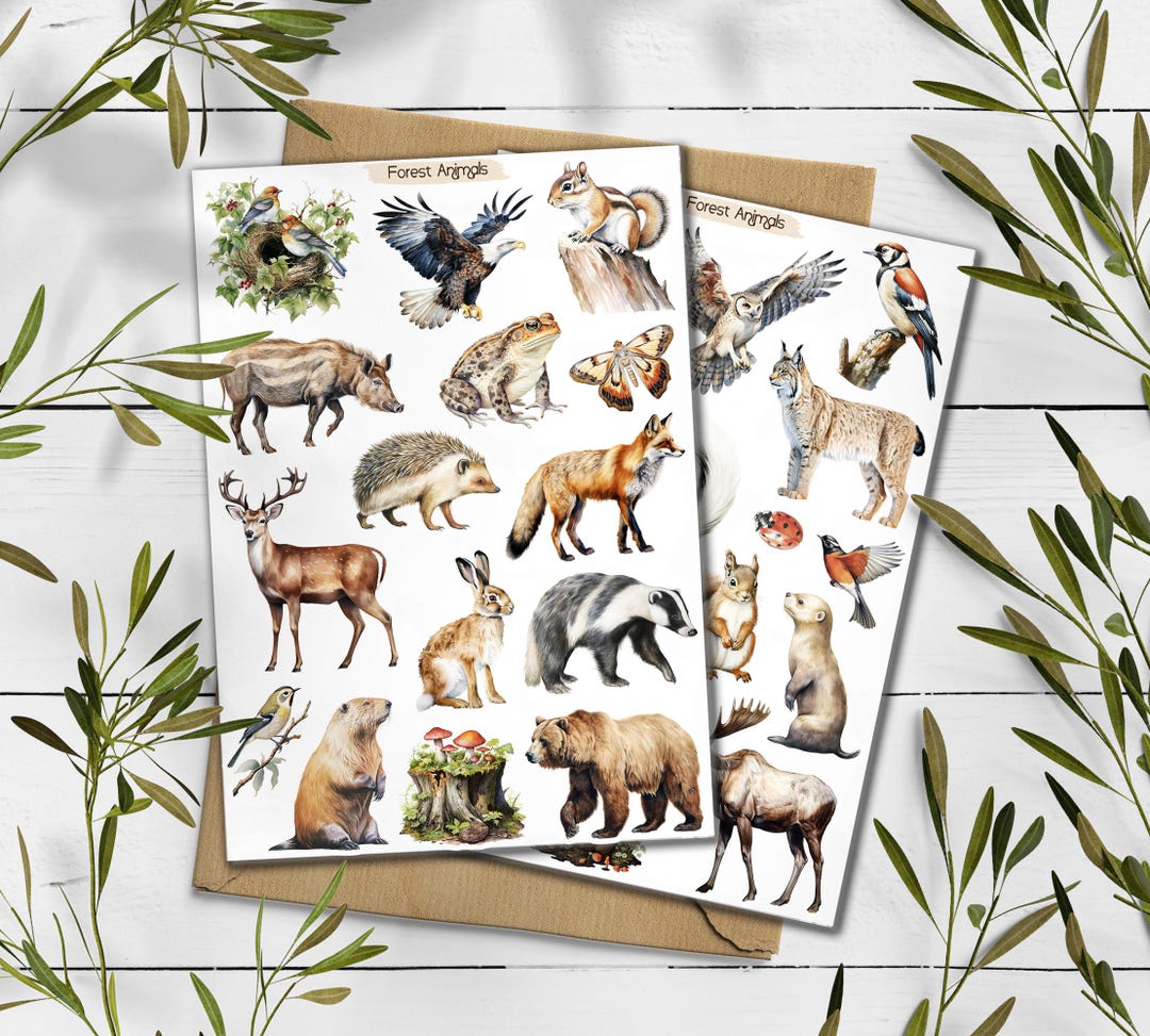 Forest Animals Stickers. Forest Sticker Pack. Wild Animals Stickers ...