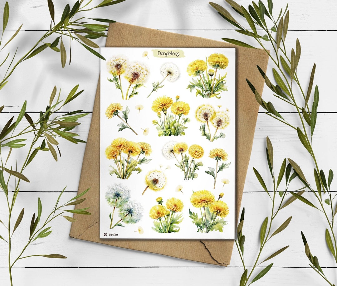 Dandelions Stickers. Wildflowers Sticker Pack. Spring Stickers. Bullet ...