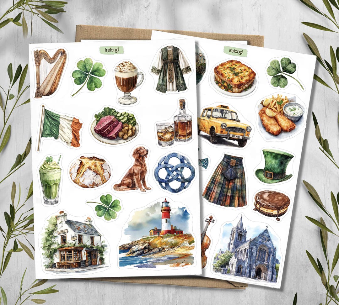 Ireland Travel Stickers. Ireland Landmarks Europe. Irish City Map ...