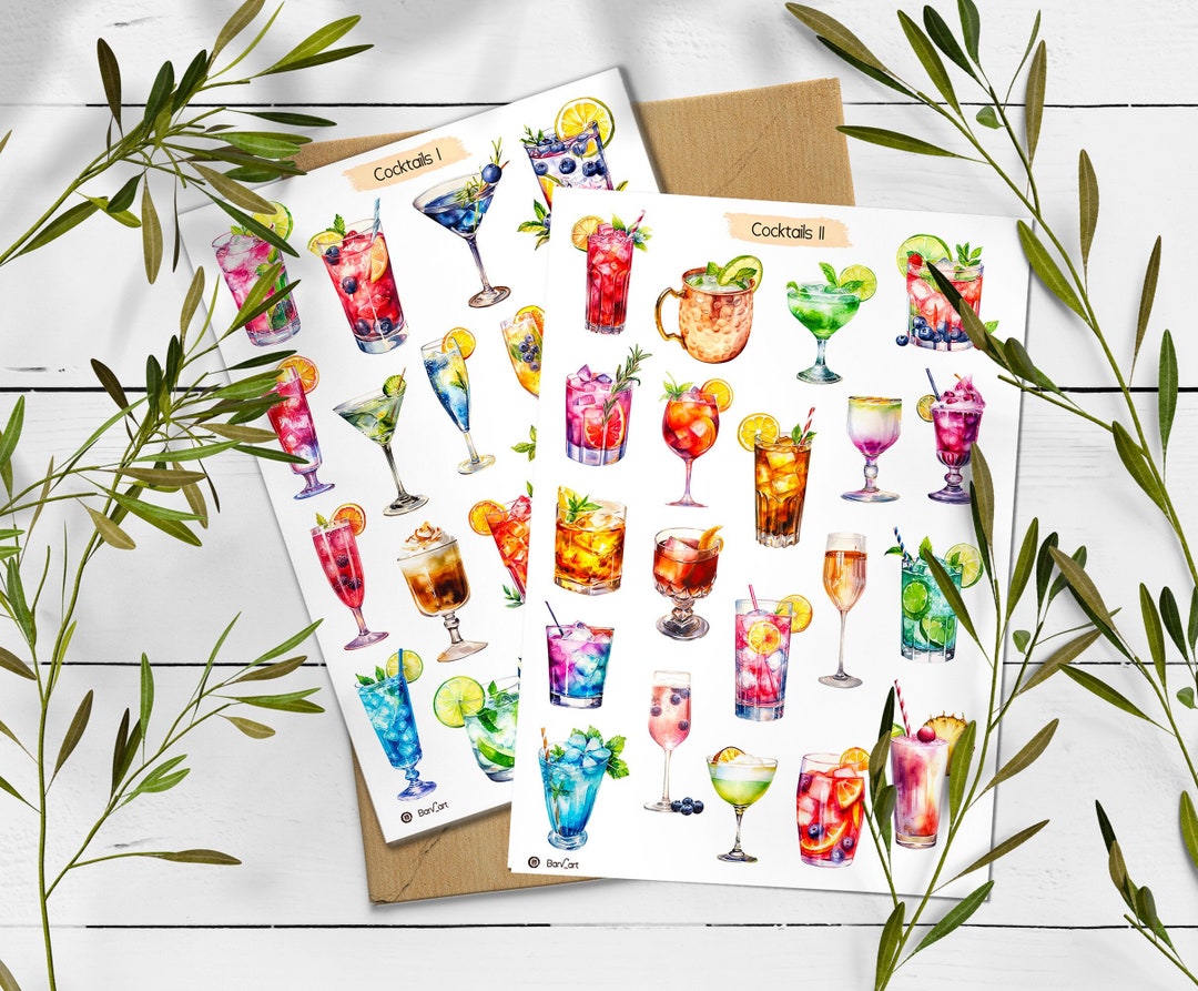 Cocktail Stickers. Tropical Cocktails Sticker Sheet. Cocktail Club ...