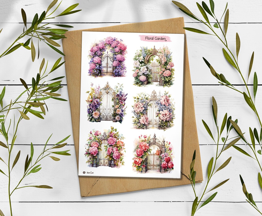 Floral Garden Stickers. Garden Gates Sticker Sheet. Garden Panes ...