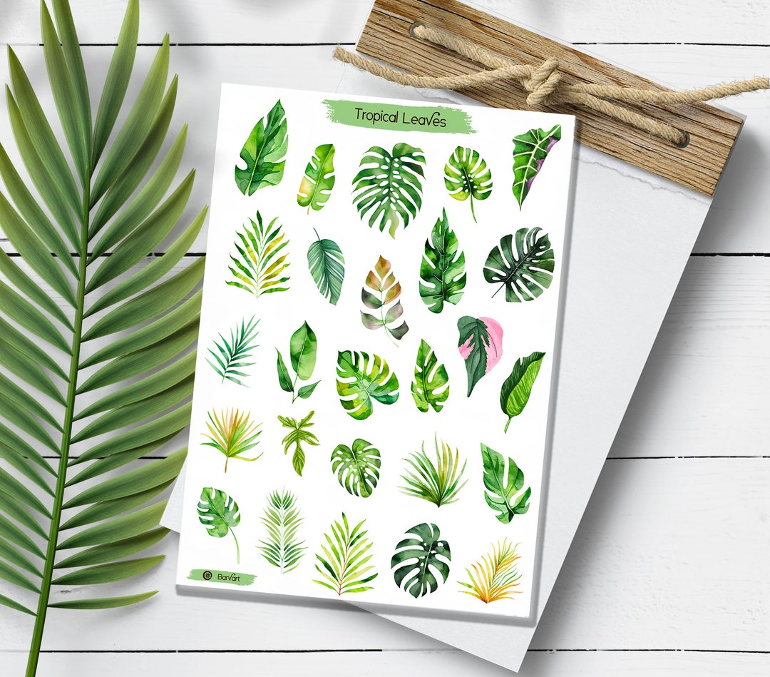 Tropical Plant Leaf Sticker Sheet. Tropical Sticker Pack. Tropical ...