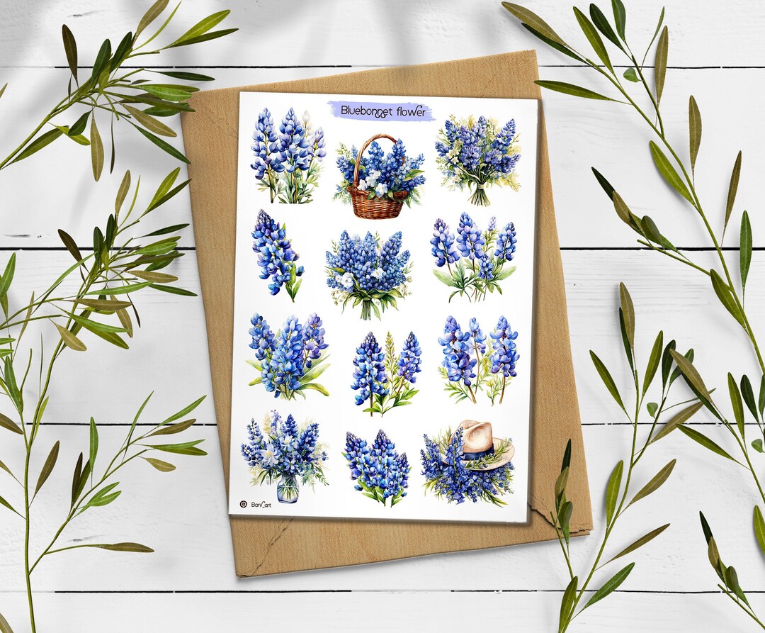 Bluebonnet Flower Stickers. Bluebonnet Flowers Sticker. Wildflowers ...
