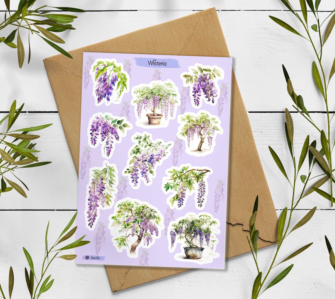 Wisteria Sticker Sheet. Purple Wisteria Stickers. Wisteria Flower ...