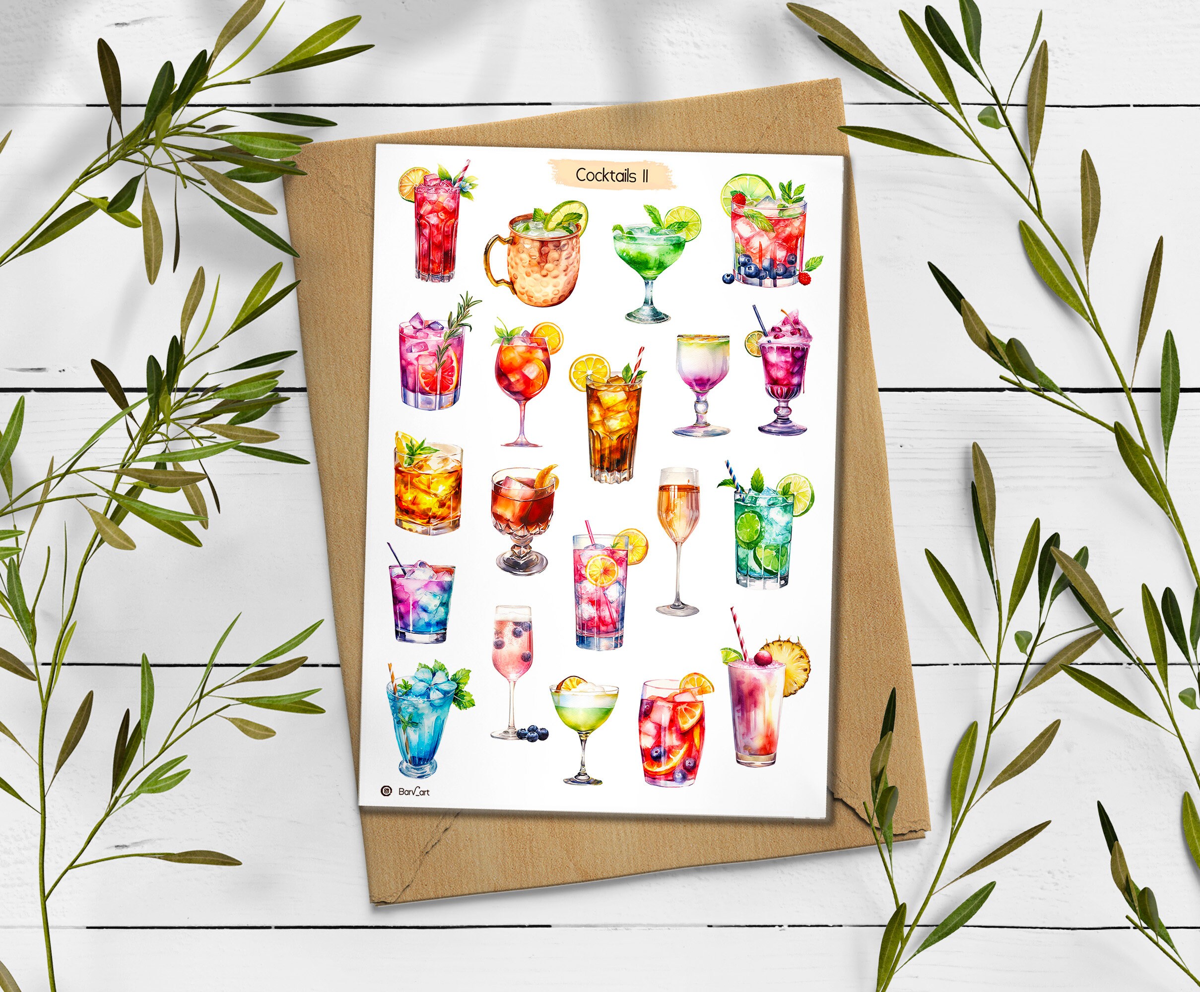 Tropical Cocktail Stickers: Summer Planner, Scrapbooking - Etsy