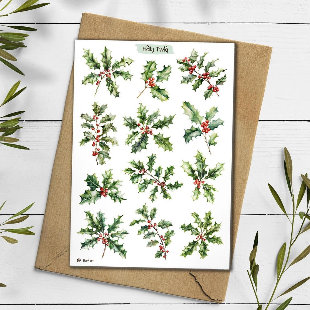 Holly Christmas Stickers: Winter Floral Planner Stickers - Etsy UK
